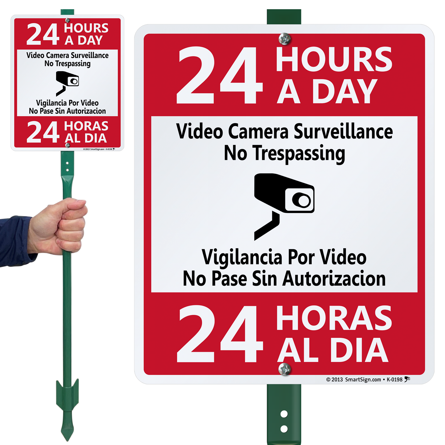 Bilingual 24 Hours A Day Video Surveillance Sign Stake Kit SKU K 0198