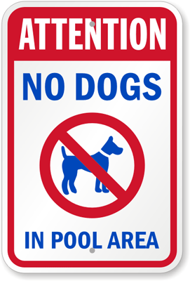 Attention No Dogs in Pool Area Sign, SKU: K-7380