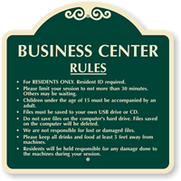 Designer Business Center Rules Sign, SKU: K-6846