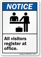 All Visitors Register at Office Sign, SKU: S-1212